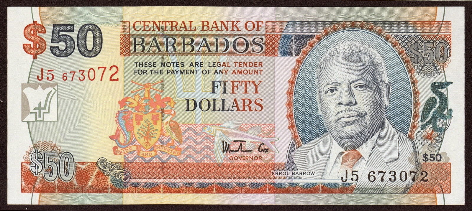 Barbados 50 Dollars banknote 1998 Errol Barrow|World Banknotes & Coins ...