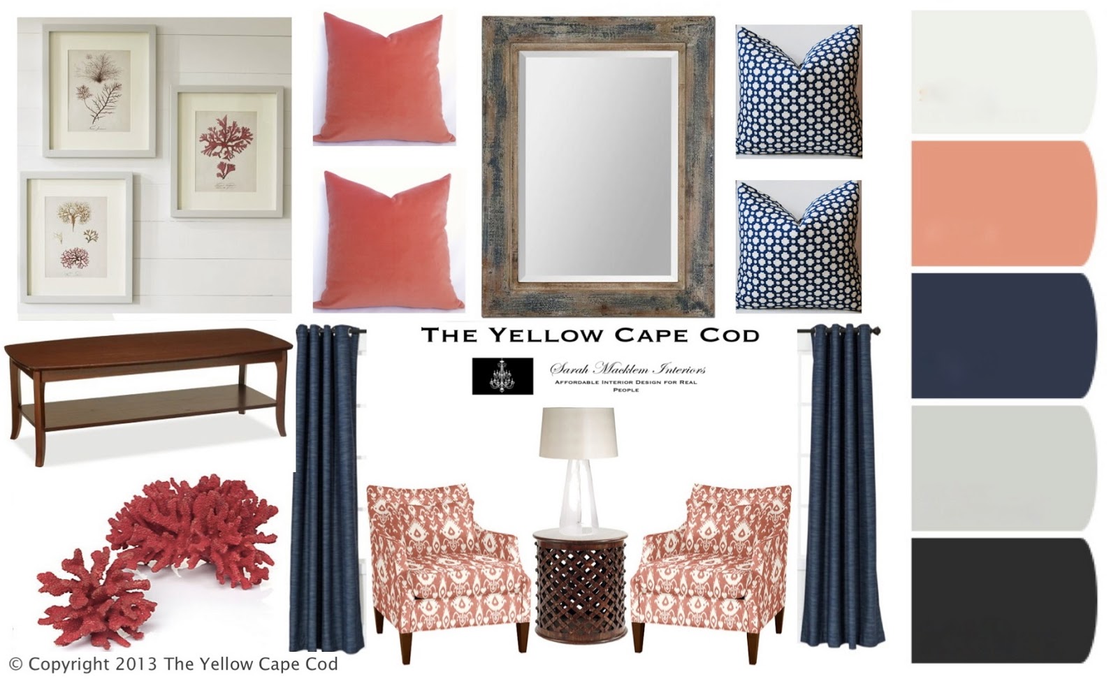 The Yellow Cape Cod: Navy and Coral Family Room