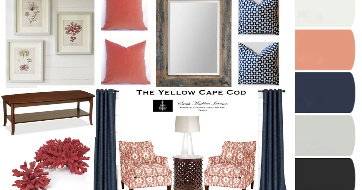 The Yellow Cape Cod: Navy and Coral Family Room