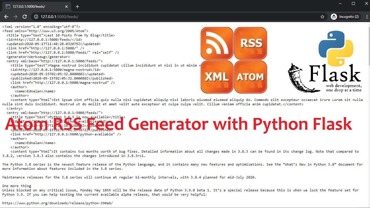 Atom RSS Feed Generator with Python Flask | Tutorial101 Atom RSS Feed Generator with Python Flask | Tutorial101