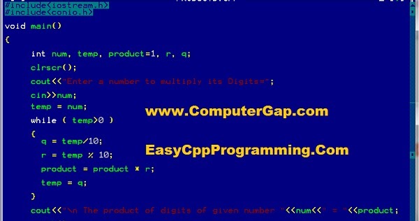 C++ Program To Find Product of Digits of Given Number ~ C++ Tutorial ...