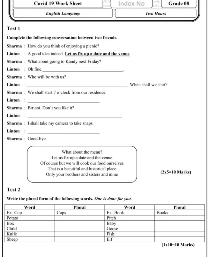 PELAWA MAHA VIDYALAYA: Grade 8B 8C English
