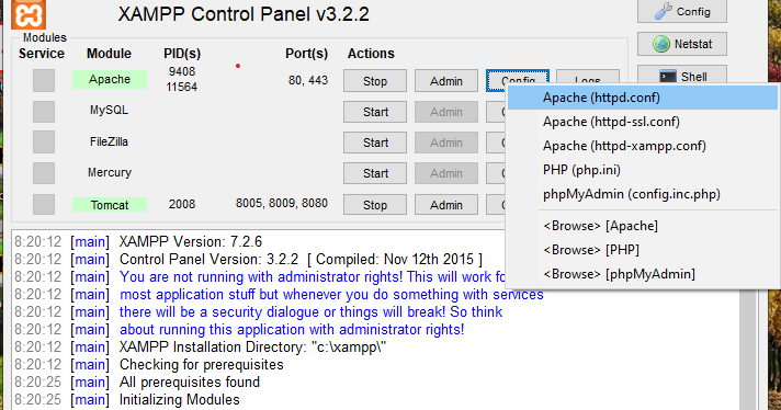 Cambiar puertos Apache y Tomcat en el Xampp
