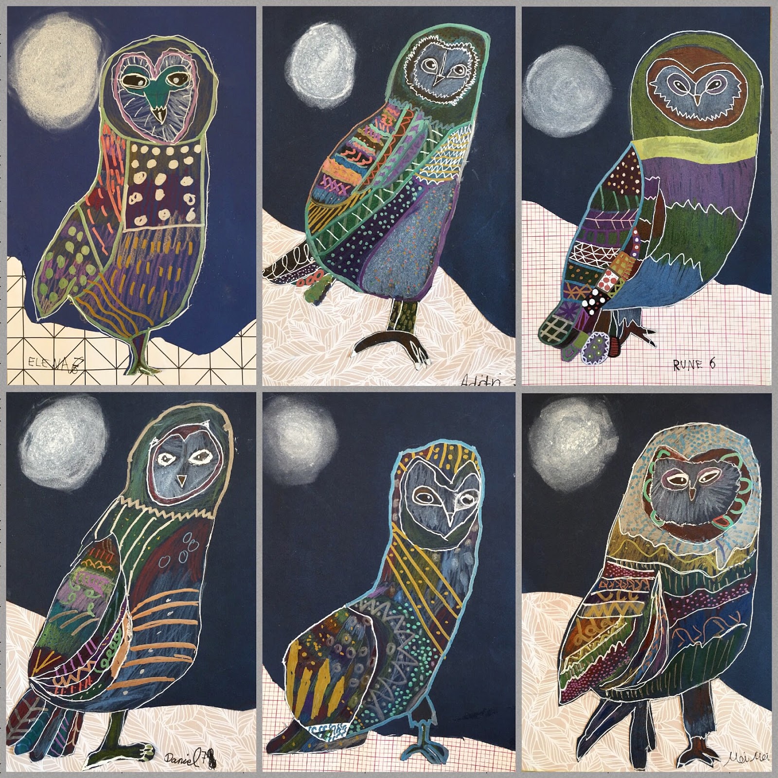 Art Room Britt: Stylized Barn Owls in Mixed Media