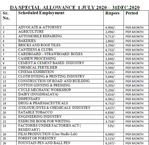 NEW DA/SPECIAL ALLOWANCE 1 JULY 2020 - 31 DEC. 2020