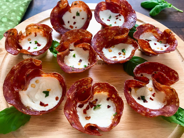 Salami Cups with Bocconcini and Basil