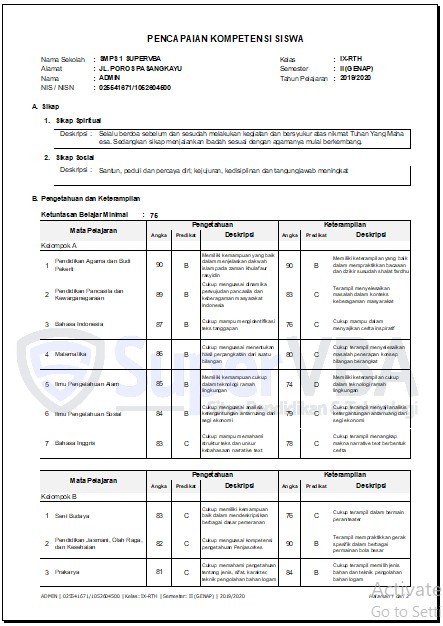 Format Rapor K13 Print Isi Manual Untuk SMP Semester Genap 2020