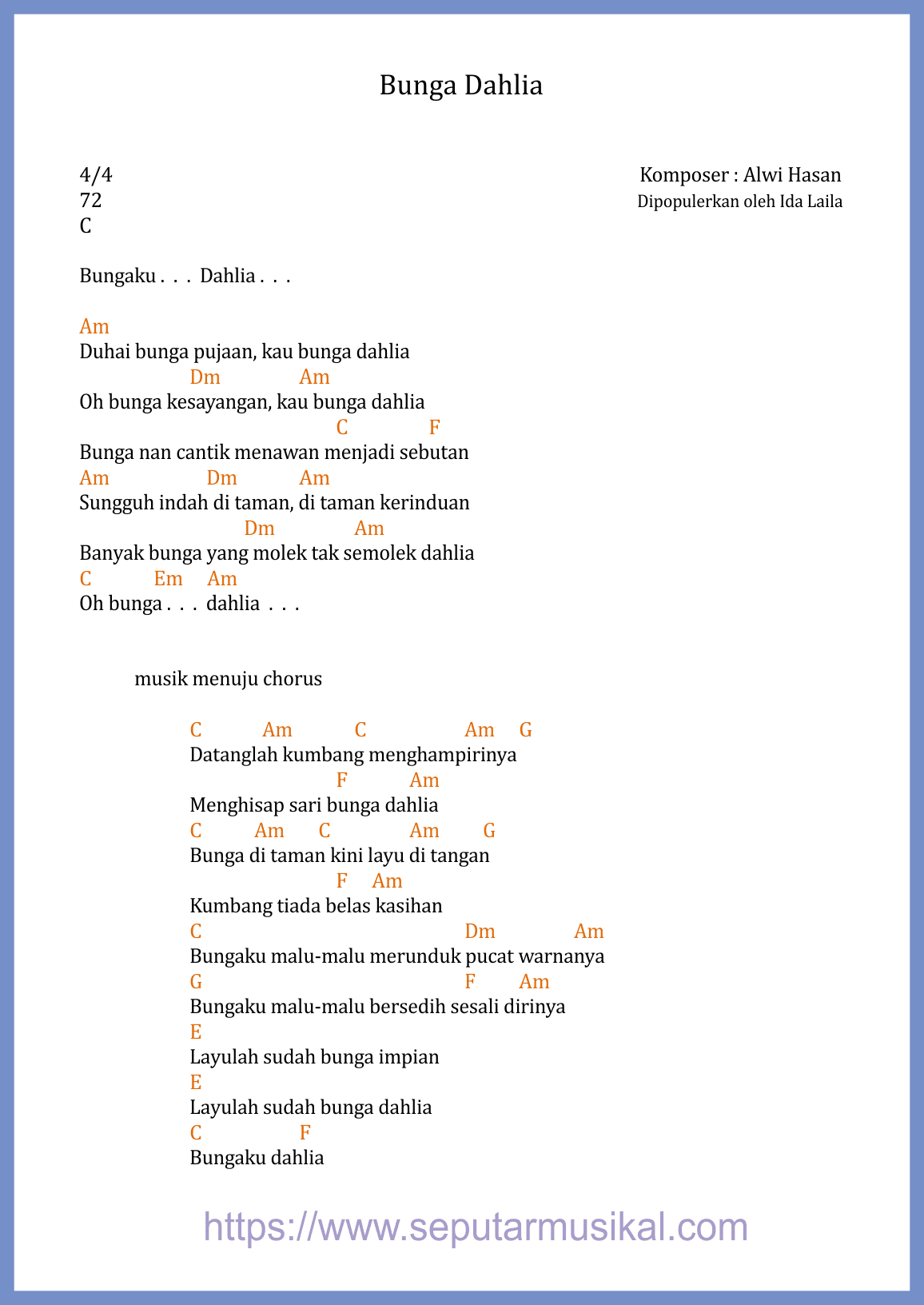 Chord Lagu Bunga Dahlia - Ida Laila - SEPUTAR MUSIK