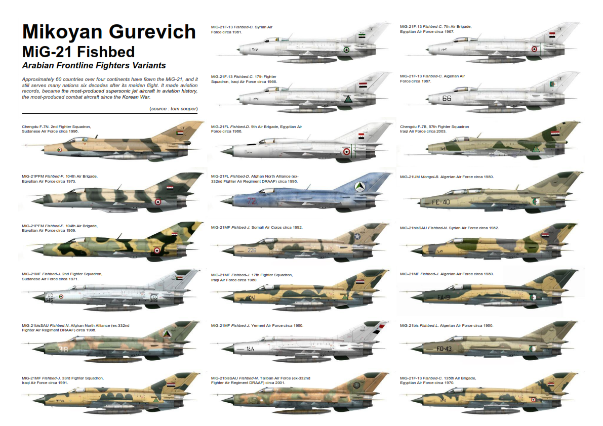 Kuzmodels Minicraft: Mikoyan Gurevich MiG-21 Fishbed Side Profiles ...