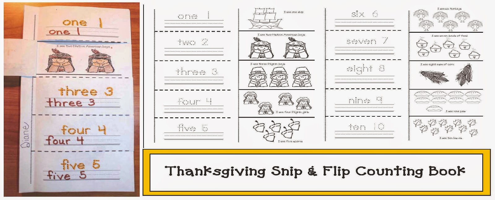 Thanksgiving Emergent Reader Snip and Flip Counting Booklet - Classroom ...