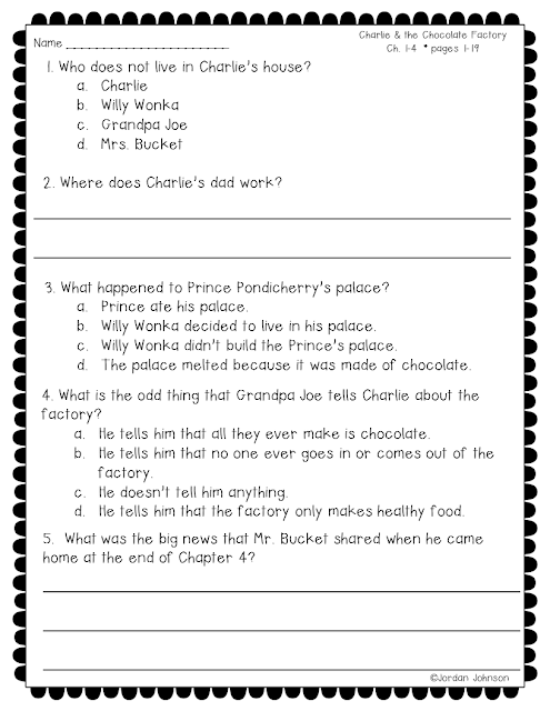 Charlie and the Chocolate Factory - Book Study - Team J's Classroom Fun