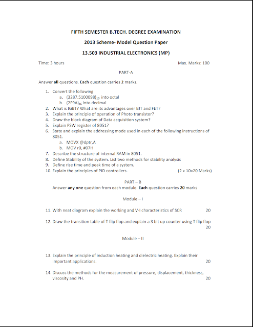Kerala University B.Tech Industrial Electronics ( M P ) 2016 Question ...