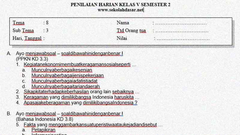 Soal Penilaian Kelas 5 Tema 8 Subtema 3 Usaha Pelestarian Lingkungan ... Soal Penilaian Kelas 5 Tema 8 Subtema 3 Usaha Pelestarian Lingkungan ...