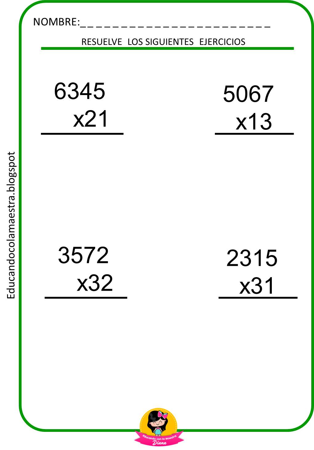 Educando con la Maestra: La Multiplicación/ Ejercicios