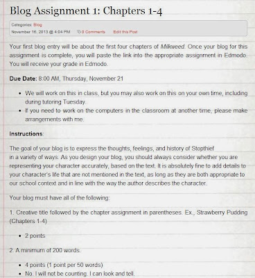 My Life as a Literacy Educator: Milkweed, Chapters 1 - 4