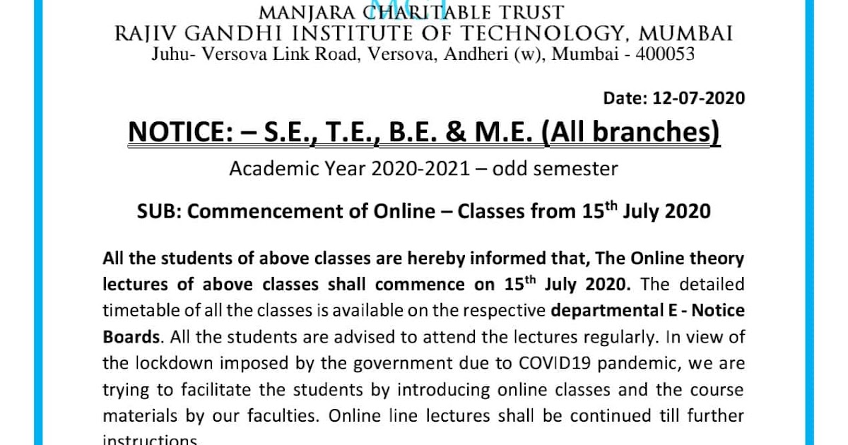 Computer Engineering MCT'S RGIT - MUMBAI: Commencement of Online ...