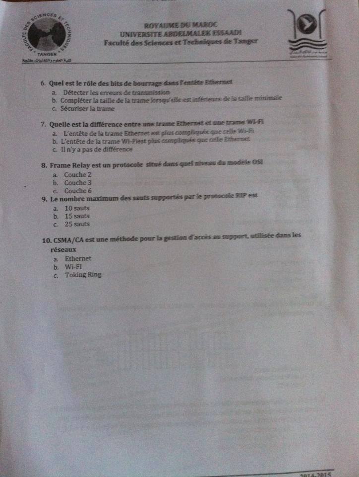 FST Tanger - Exemples des Concours - Concours Maroc