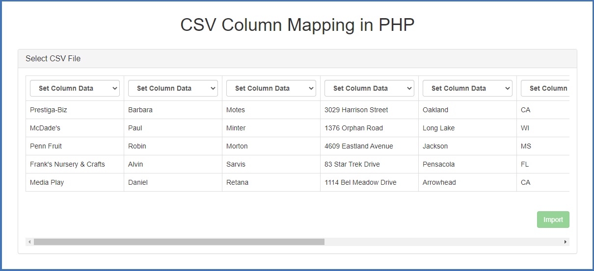 Import Selected Csv File Column In Php Using Ajax Jquery