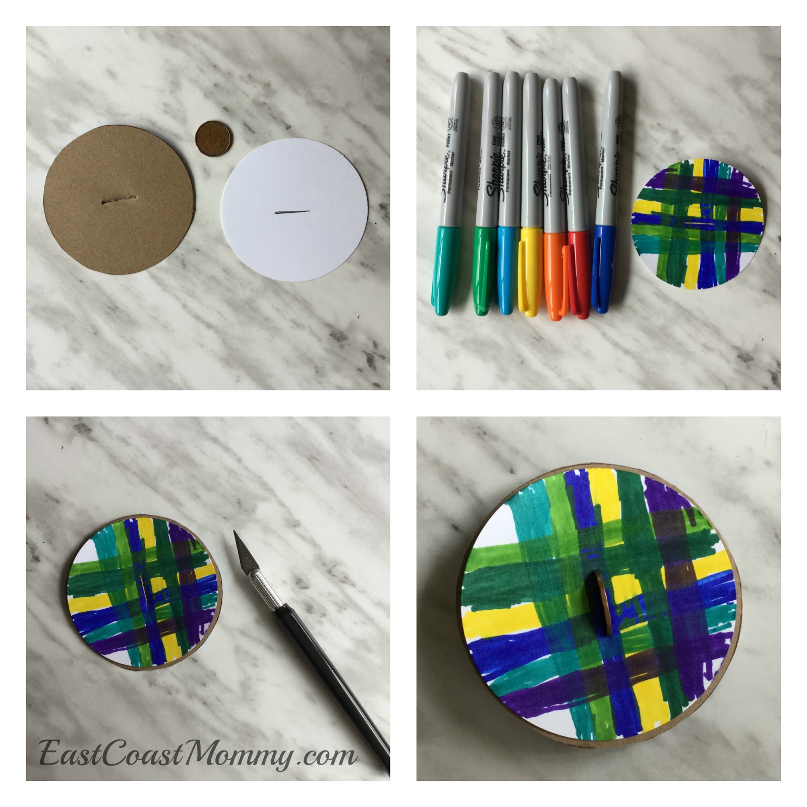 East Coast Mommy: Penny Spinners... a simple paper craft for kids