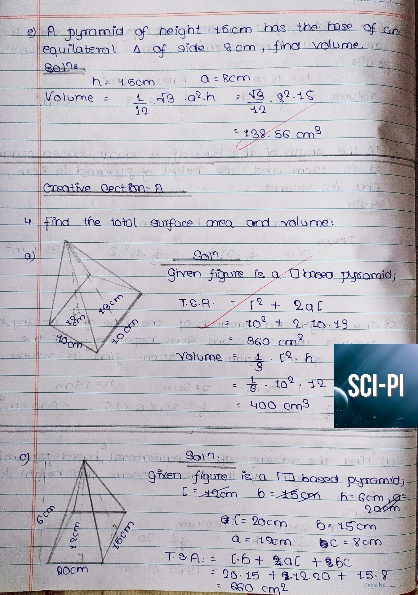 Exercise 7.2 Surface Area and Volume of Pyramids Class 10 Solutions ...