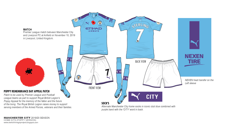 Football teams shirt and kits fan: Updated Manchester City Poppy Patch Kits