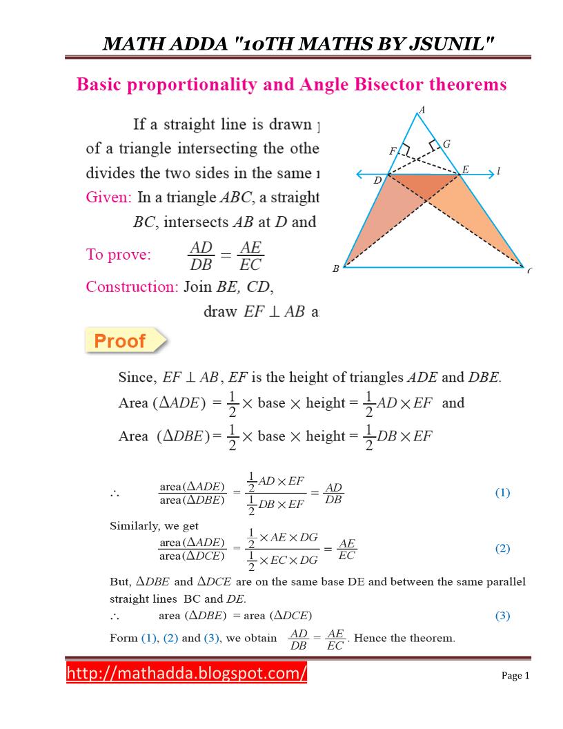 Math Adda By Guru Jsunil 10th Math Triangles Thales Theorem And Angle