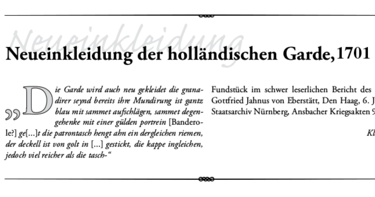 Anno Domini 1672: Dutch Blue Guard 1701