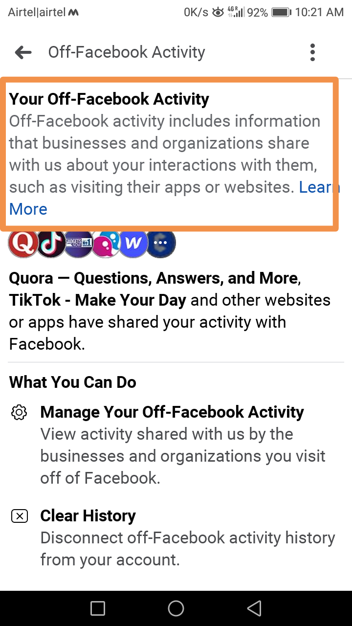 How to use the 'off-facebook activity' feature in facebook - SCIENTISE ...