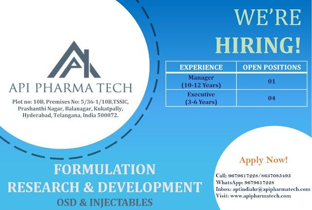 API Pharma Tech Pvt. Ltd - Urgent Openings for Formulation R&D (OSD ...