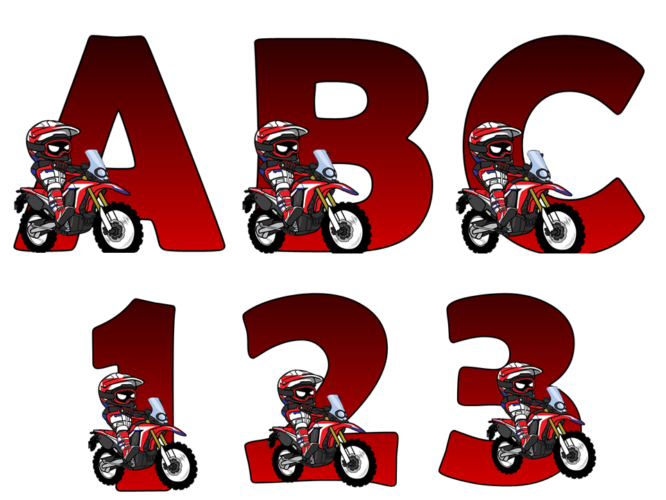 Kits imprimibles gratis : Abecedario motociclista