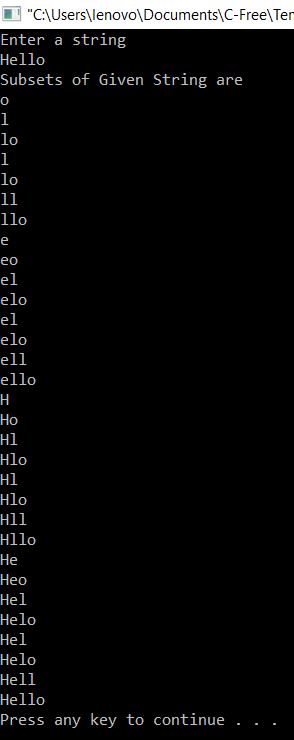 All C Programs: Find Subsets of Given String