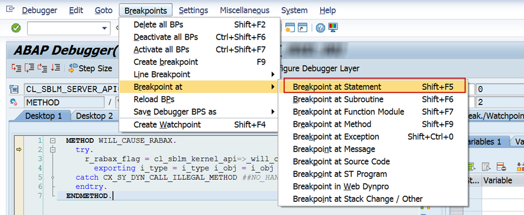 SAP ABAP Central: Break point for SELECT statement with Table Filter