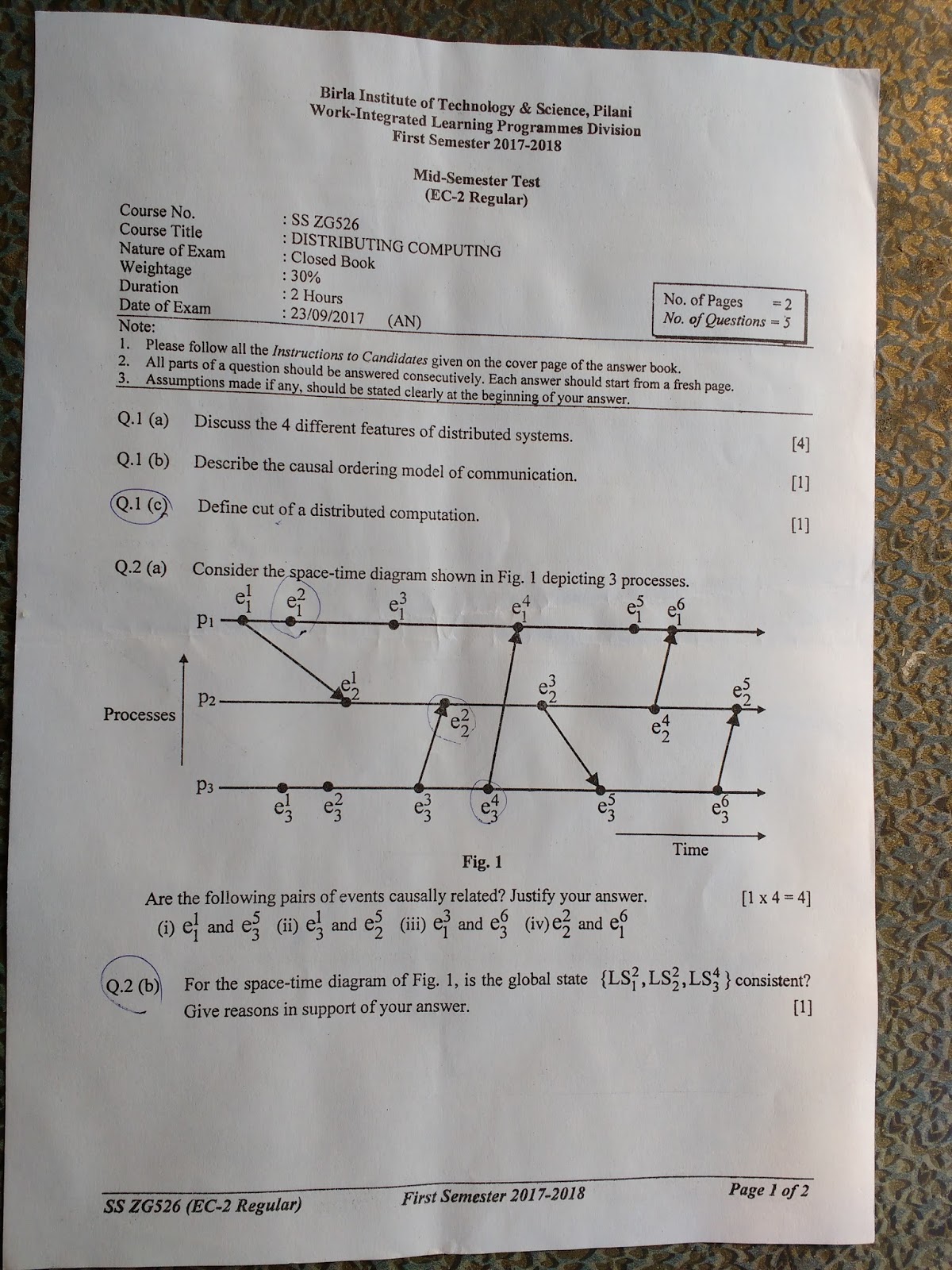 Coding Tech Life Distributed Computing Mid Semester Examination Question Paper 2017 Regular