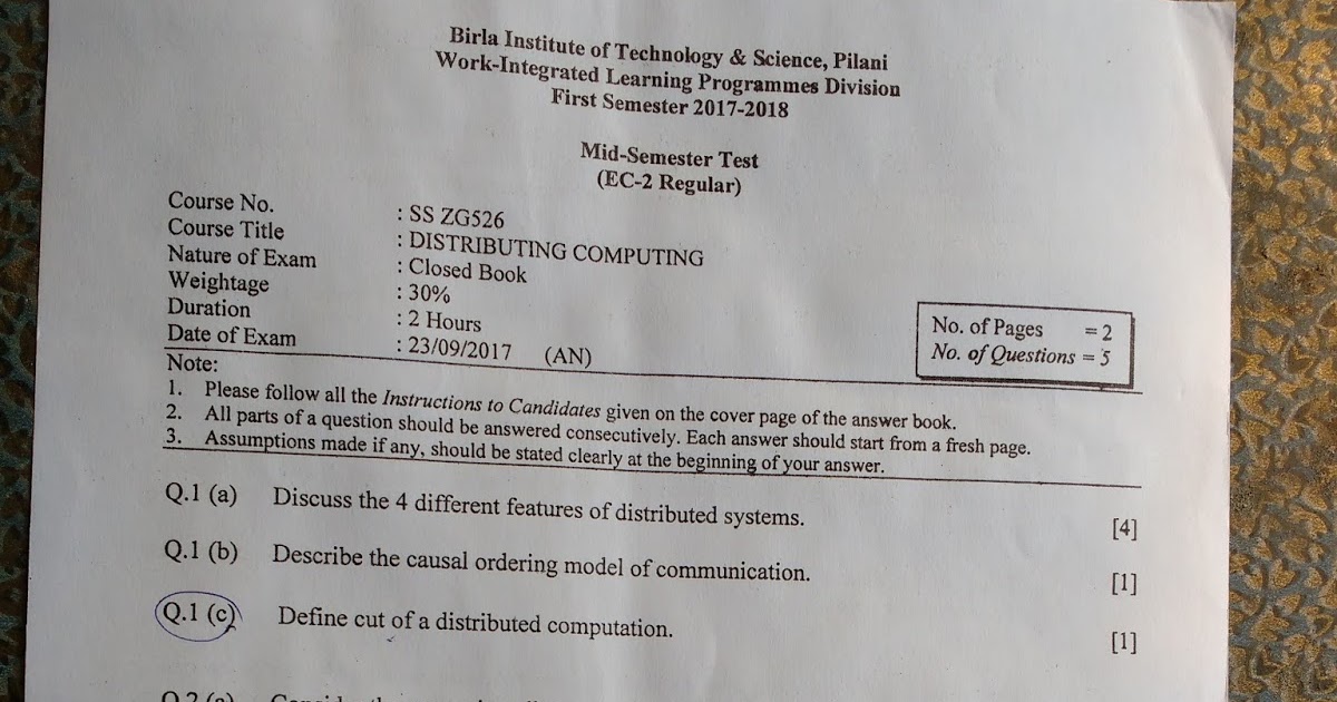 Coding Tech Life: Distributed Computing Mid-semester Examination Question Paper - 2017 Regular ...