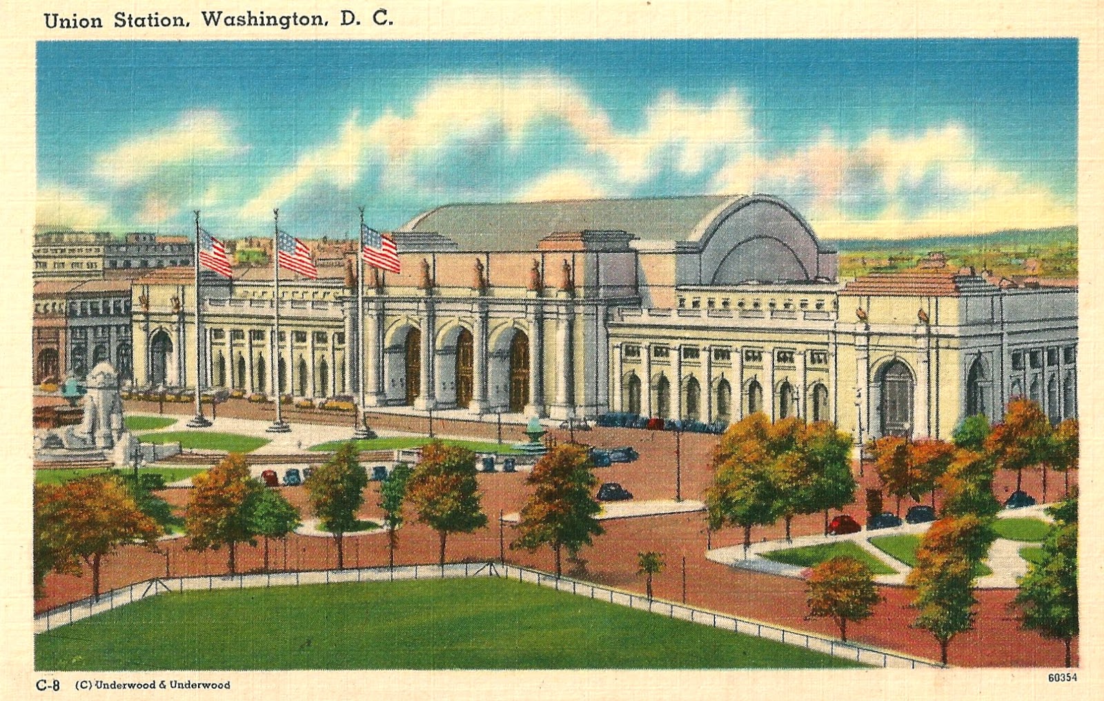 My Favorite Views: Washington D.C. - Union Station, Vintage Linen Postcard