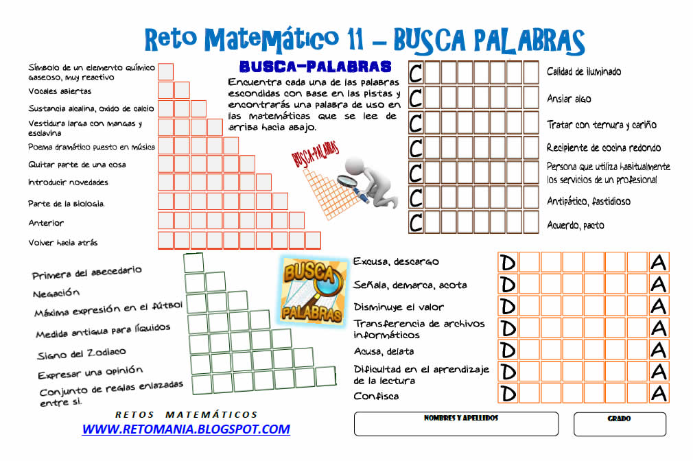 RETO 11 - BUSCA-PALABRAS ~ RETOS MATEMÁTICOS