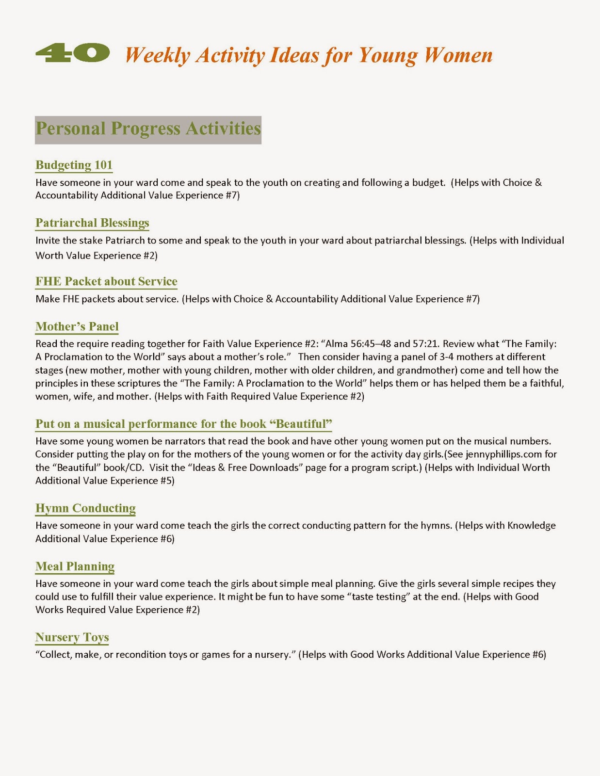 Las Vegas Stake Young Women: Personal Progress