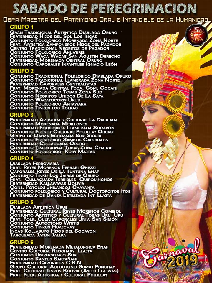 CARNAVAL DE ORURO EN VIVO: ROL DE INGRESO CARNAVAL DE ORURO 2019