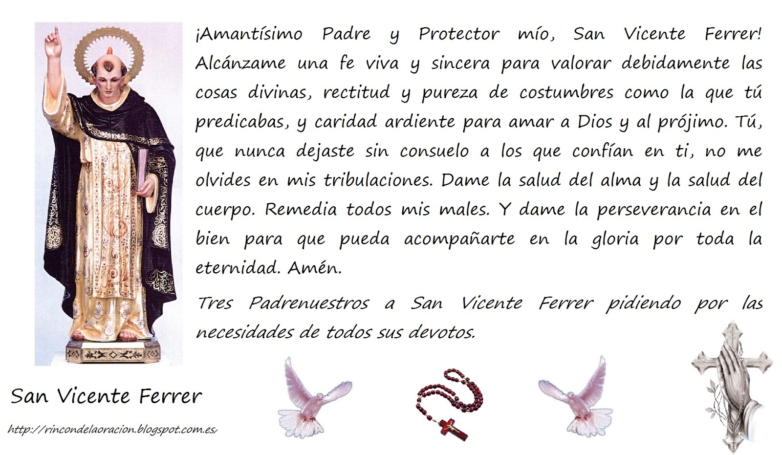 Rincón de la Oración: Estampa Oración de San Vicente Ferrer