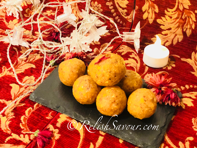 Badami Motichoor Laddoo ( Sweet Almond Lentil balls)