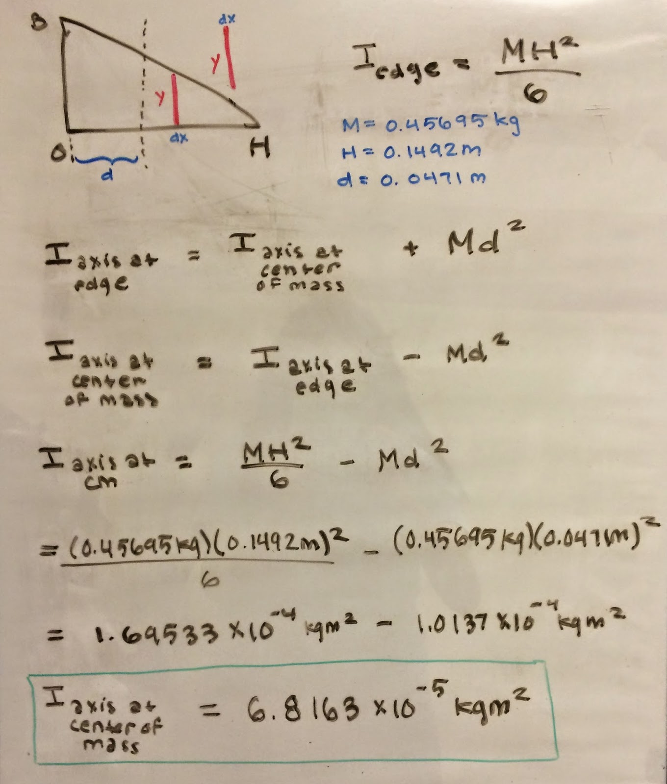 Phys4A F14 lrodriguez: Triangle's Moment of Inertia (about its center ...
