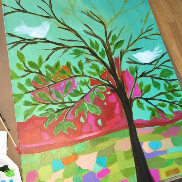 .: Painting in Progress: Bohemian Tree With Birds