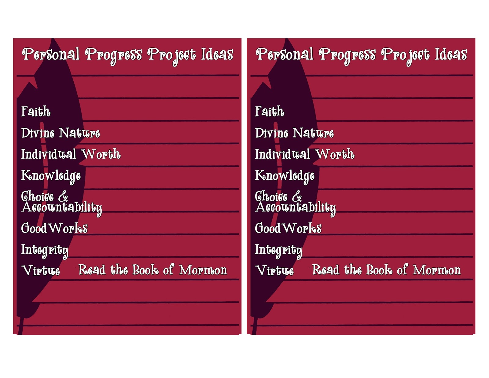 Young Women's Lesson Ideas: Personal Progress Goal Setting Activity