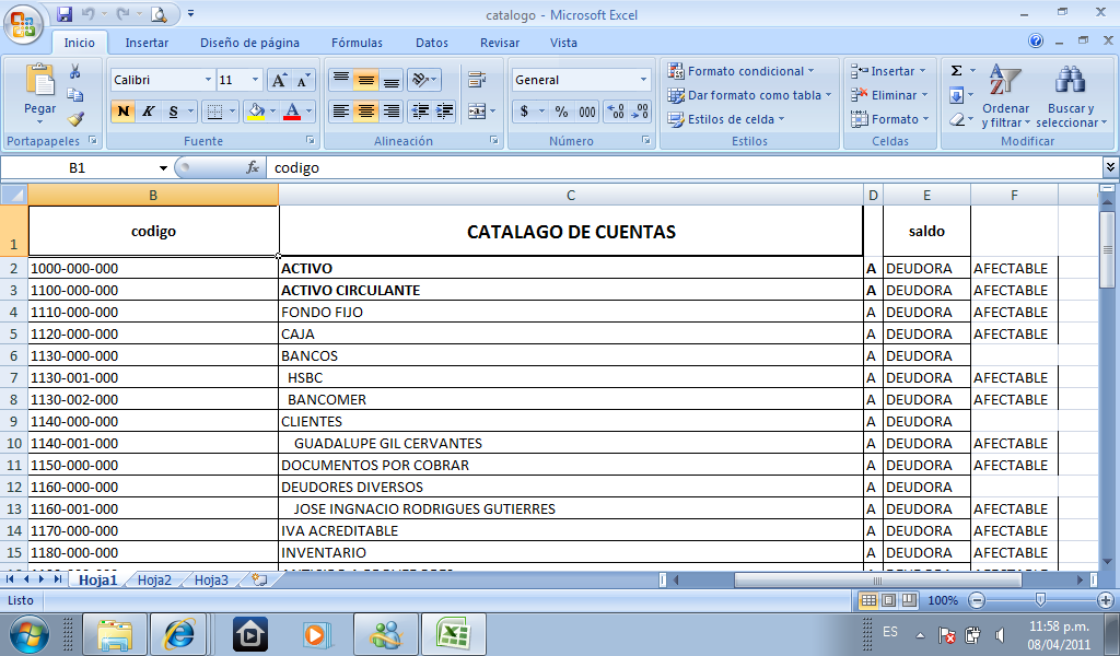 Ejemplos Contables: catalago de cuentas codificadas