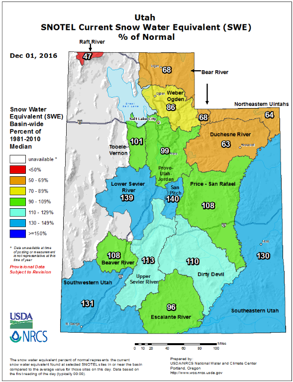 Utah Weather: Snow Water Equivalent % of Normal