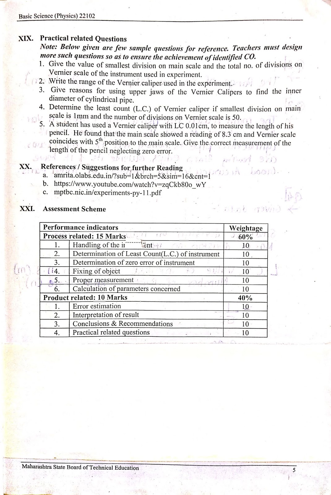 Vernier Caliper Physics Basic Science Practical No.1 First Year FY