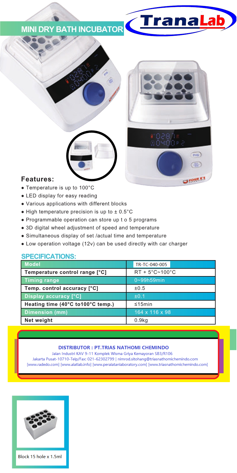 MINI DRY BATH INCUBATOR - TOKO ALAT LABORATORIUM JAKARTA, 02162302799