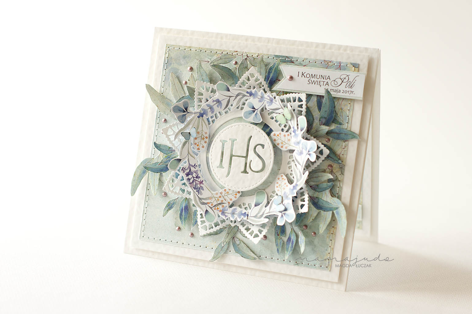 Rosy Owl: Kartka komunijna z hostią IHSCommunion card with a host IHS