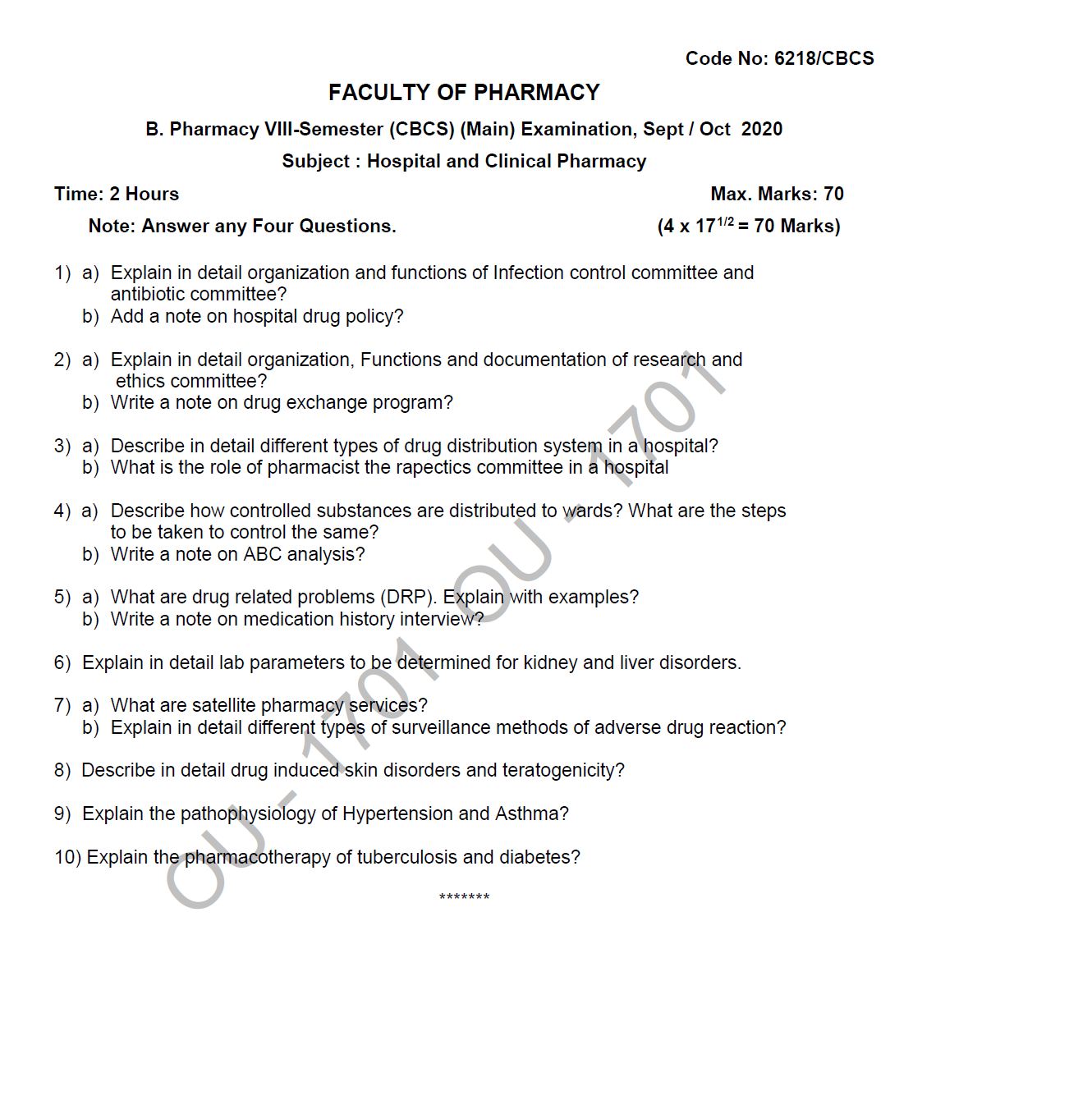 Osmania University B. Pharmacy VIII-Semester (CBCS) (Main) Subject ...
