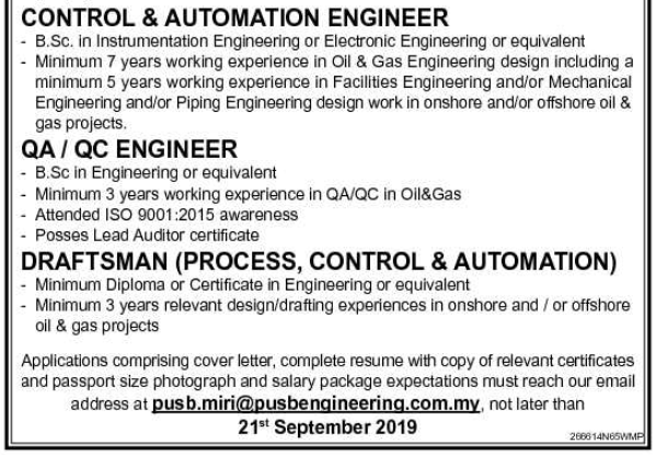 Vacancies at PUSB Engineering Sdn Bhd ~ Ukai Nganu, Madah!